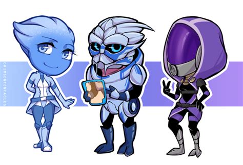 Tali Garrus Liara Me персонажи Mass Effect Chibi