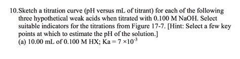 Solved 10 Sketch A Titration Curve PH Versus ML Of Titrant Chegg
