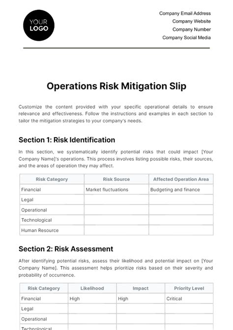 Free Operations Risk Mitigation Slip Template To Edit Online
