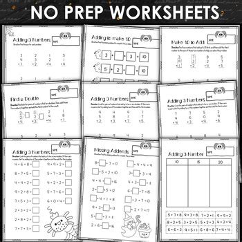 Adding 3 Numbers First Grade Worksheets Adding 3 Addends By The Rabbit Studio