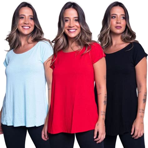 Kit 2 Blusa Marcela Fitness Lisa Vekyo Manga Curta Mullet Roupa Para