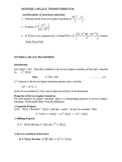 42 Inverse Laplace Transforms Pdf Laplace Transform Applied Mathematics