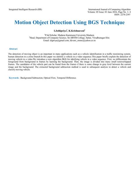 motion object detection using bgs technique pdf