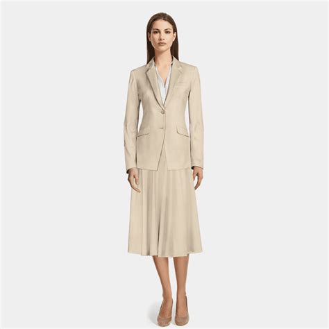 Cream Midi Flared Skirt Suit Sumissura