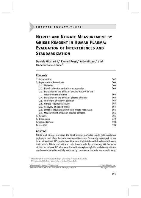Pdf Nitrite And Nitrate Measurement By Griess Reagent In Human Plasma Evaluation Of