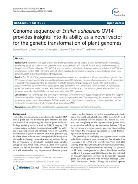 PDF Genome Sequence Of Ensifer Adhaerens OV14 Provides Insights Into