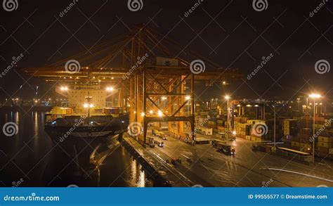 A Big Container Ship Is Loading Cargo In The Port Editorial Photography Image Of Voyage Quay