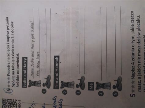 Popatrz na zdjęcia i napisz pytania Spójrz na tabelę z ćwiczenia 3 i