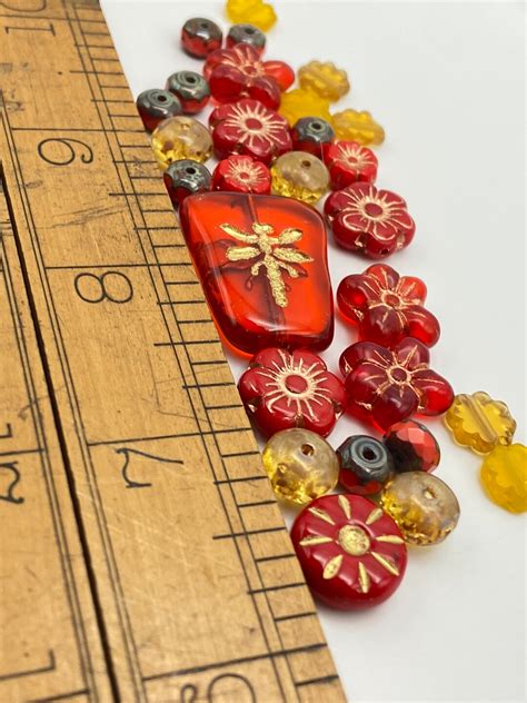 Artisan Czech Glass Bead Mix 28mm Dragonfly Focal Bead Red Gold Colour