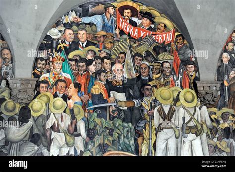 Palacio Nacional National Palace Of Mexico City Mexico A Detailed Mural Shows A Large Crowd