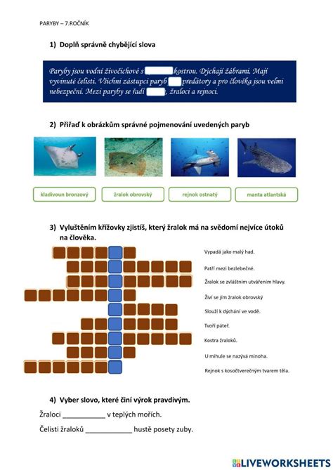 Pracovní List Paryby Online Exercise For Live Worksheets
