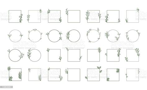 기하학적 인 꽃 프레임 테두리 화환 손으로 그린 그림 트렌디 한 선 그리기 가지와 자연 장식품이있는 라인 아트 스타일 0명에 대한 스톡 벡터 아트 및 기타 이미지 Istock