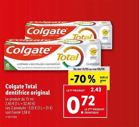 Promo Colgate Total Dentifrice Original Chez Lidl ICatalogue Fr