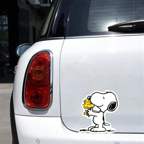 Snoopy 1pc Kawaii Snoopy Holding Flowers Cartoon Stickers Waterproof Decals For Car Bodies
