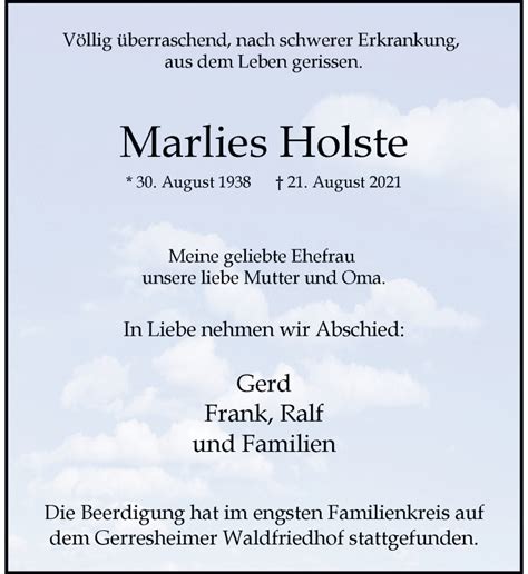 Alle Traueranzeigen für Marlies Holste trauer rp online de