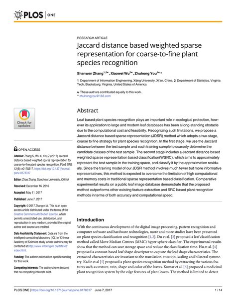 Pdf Jaccard Distance Based Weighted Sparse Representation For Coarse To Fine Plant Species
