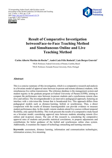 Pdf Result Of Comparative Investigation Between Face To Face Teaching