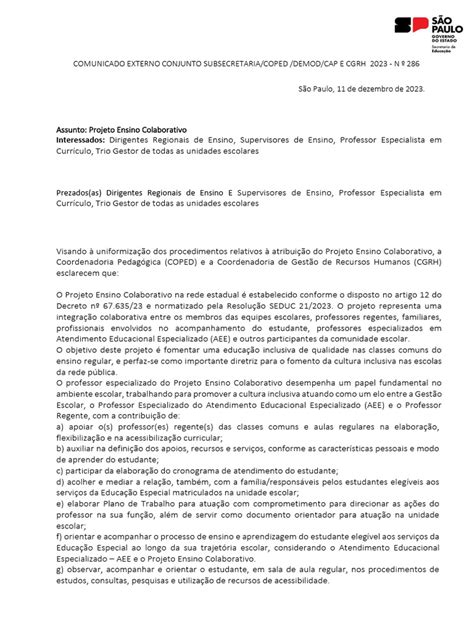 Comunicado Externo Conjunto Subsecretaria Coped Demod Cap E Cgrh 2023