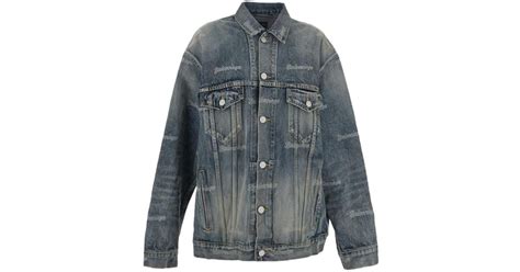 Balenciaga Logo Print Denim Jacket In Gray Lyst
