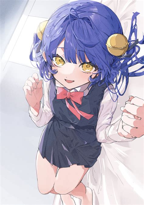 Safebooru 1girl Absurdres Amamiya Kokoro Bell Black Dress Blue Hair
