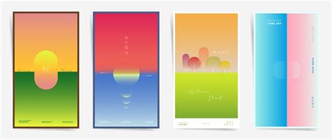 미래 지향적 인 그라디언트 3d 대담한 수직 스토리 포스터 세트는 자연 유기농 또는 가을 표지 인쇄를위한 템플릿입니다 홀로그래픽 그라디언트 기하학적 벡터 일러스트 배경 단일