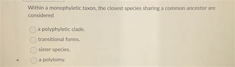 Solved Within A Monophyletic Taxon The Closest Species