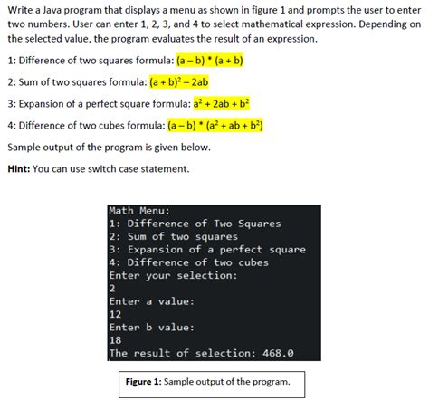 Solved Write A Java Program That Displays A Menu As Shown In