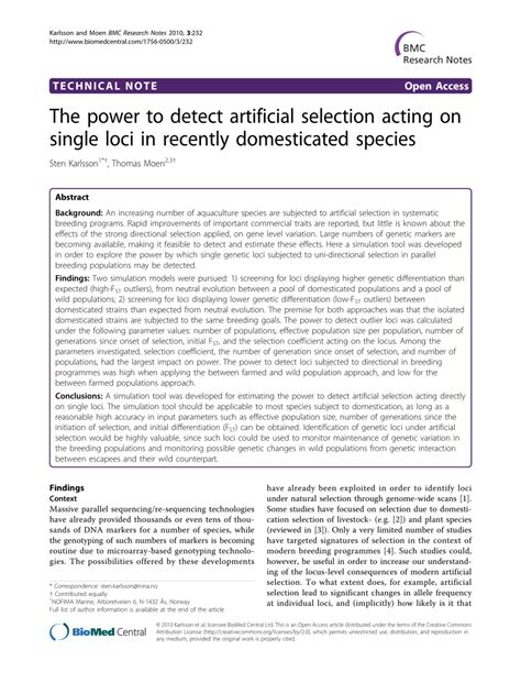 Pdf The Power To Detect Artificial Selection Acting On Single Loci In Recently Domesticated