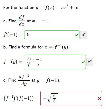 Solved For the function y=f(x)=5x3+5 : a. Find dxdf at x=−1. | Chegg.com