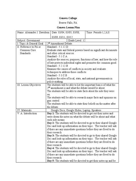 Geneva Lesson Plan 2nd Amendment Debate Pdf Second Amendment To The