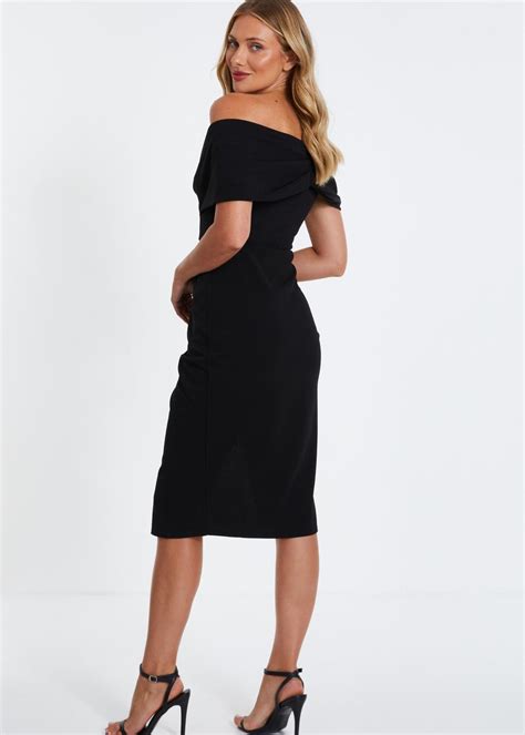 Quiz Black Bardot Ruched Wrap Midi Dress Matalan
