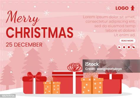 메리 크리스마스 날 브로셔 템플릿 평면 디자인 일러스트 레이션 소셜 미디어에 적합한 사각형 배경의 편집 카드 인사말 과 웹 인터넷 광고 12월에 대한 스톡 벡터 아트 및