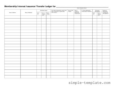 Free Membership Ledger Template Printable Form