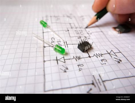 Hand Drawn Electronic Circuit Diagram And Semiconductor Components Project Planning Design And