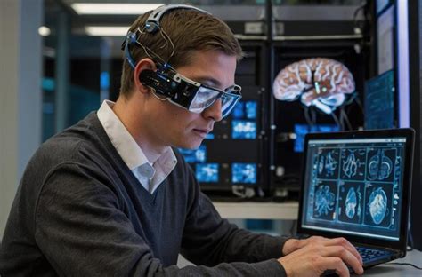 Premium Photo Man With Braincomputer Interface Conducting Research