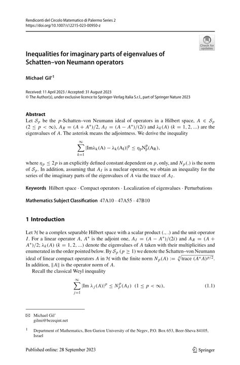 Pdf Inequalities For Imaginary Parts Of Eigenvalues Of Schatten Von Neumann Operators