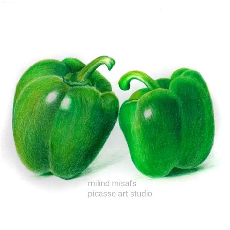 Vibrant Capsicum Vegetable Artwork By Picasso Art Studio Student