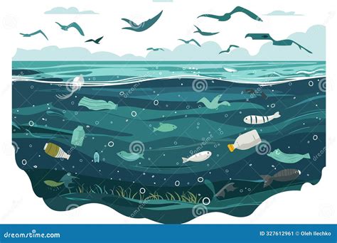 Plastic Polution Of Ocean Isolated Vector Style Stock Vector