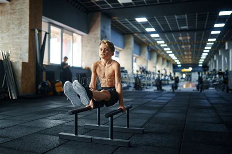 Youngster Doing Exercise With Bar In Gym Stock Image Image Of Muscle