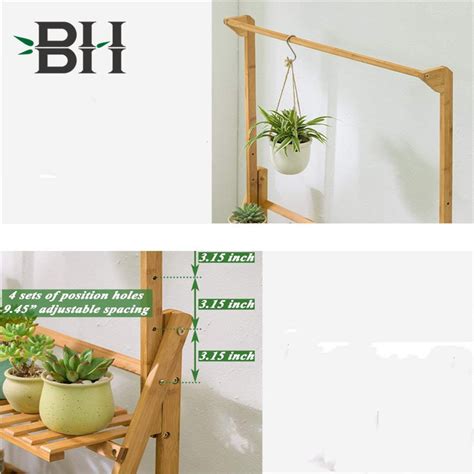 Bamboo Tier Hanging Plant Stand Indoor Outdoor Ladder Plant Shelf Multiple Flower Display