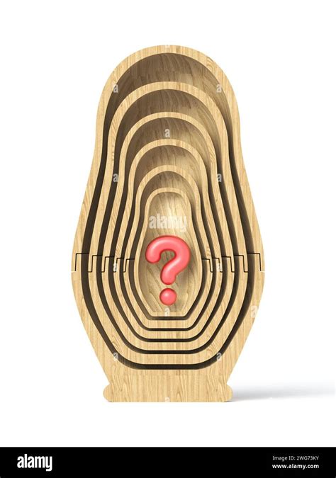Wooden Matryoshka With Question Mark Inside 3D Rendering Illustration