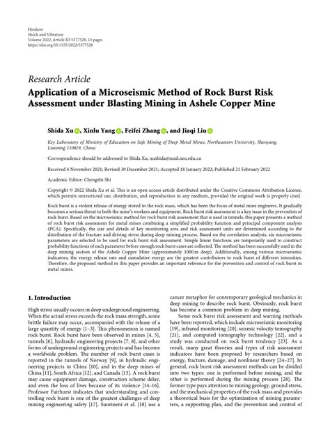 Pdf Application Of A Microseismic Method Of Rock Burst Risk Assessment Under Blasting Mining