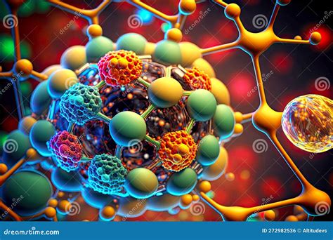 Molecule Closeup Consisting Of Multi Colored Interconnected Atoms Stock