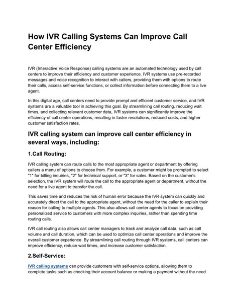 PPT How IVR Calling Systems Can Improve Call Center Efficiency Docx PowerPoint Presentation