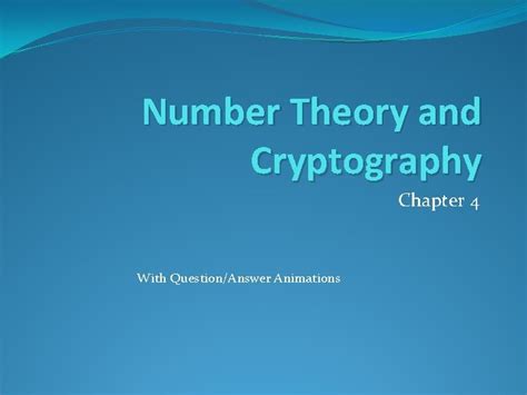 Number Theory And Cryptography Chapter 4 With Questionanswer