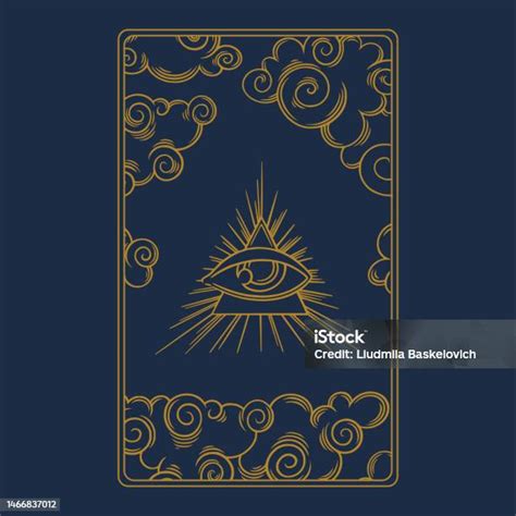 타로 미적 황금 카드 오라클 카드 커버를 위한 제3의 눈 타로 디자인 벡터 그림 계획에 대한 스톡 벡터 아트 및 기타 이미지 계획 광선 금색 Istock