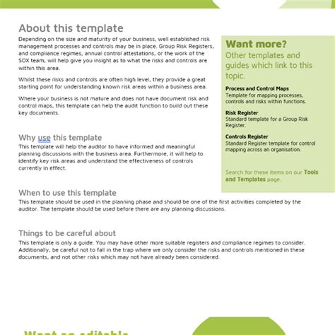 Audit Planning Risk And Controls Template Workpaper My Audit Spot