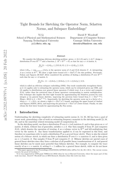 Pdf Tight Bounds For Sketching The Operator Norm Schatten Norms And Subspace Embeddings