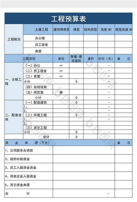 建筑工程预算表excel模板下载 包图网
