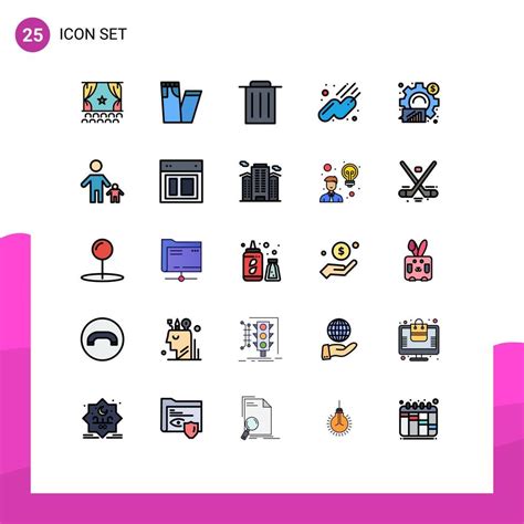 Group Of 25 Modern Filled Line Flat Colors Set For Graph Analytics Delete Analysis Space